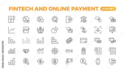 Set Of Fintech Modern Icons Simple Line Art Style Icons Pack Vector Illustration Set Outline