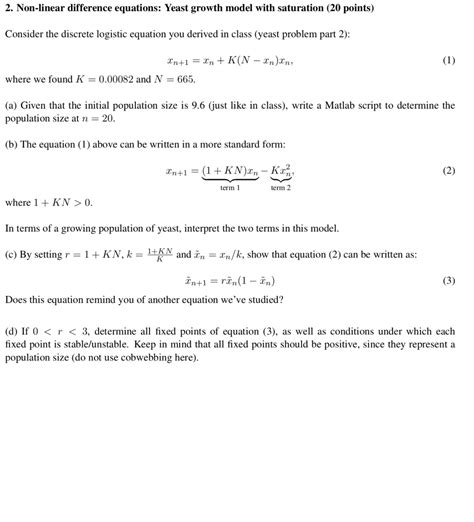 2 non linear difference equations yeast growth