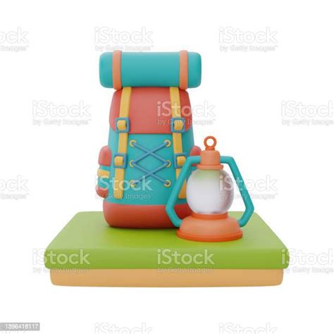 캠핑 장비 등불 여름 캠프 개념 3d 렌더링을 갖춘 여행 배낭 관광객에 대한 스톡 사진 및 기타 이미지 관광객 기타 현악기 디자인 Istock