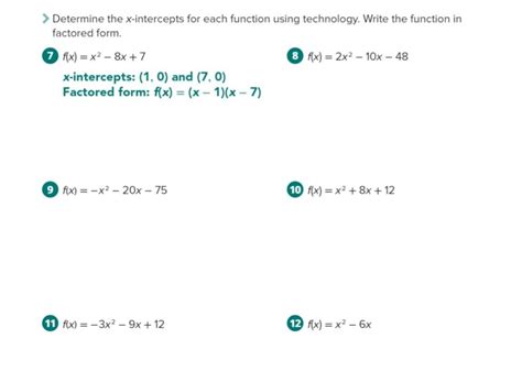 Solved Determine The X Intercepts For Each Function Using Chegg