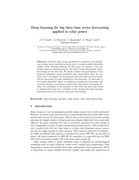 Pdf Deep Learning For Big Data Time Series Forecasting Applied To Solar Power