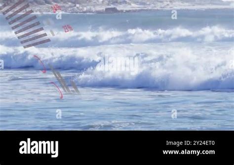 Graphs And Data Analysis Animation Over Ocean Waves Analytics Data