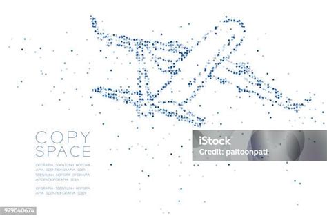 추상 기 원형 도트 픽셀 패턴 비행기 모양 교통 개념 디자인 파란색 그림 복사 공간 벡터 Eps 10 흰색 바탕에 교통수단에