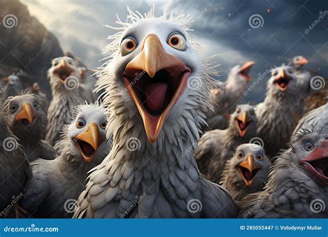 A Flock Of Funny Birds With Big Beaks Made A Fuss Ai Generation Stock