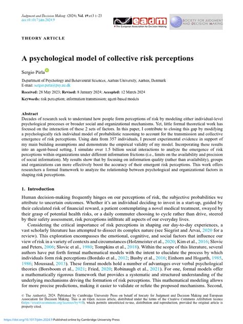 Artigo A Psychological Model Of Collective Risk Perceptions Pdf Risk Psychology