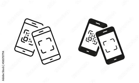 Scan Qr Code On Smartphone Line And Silhouette Icon Set Payment