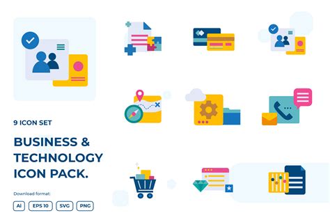 9 Business And Technology Flat Icon Set Graphic By 200degrees · Creative Fabrica