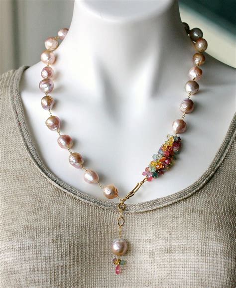 Pearls And Gemstone Necklace Etsy Tutoriels Bijoux De Perles