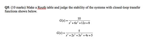 Solved Q Marks Make A Routh Table And Judge The Chegg Com