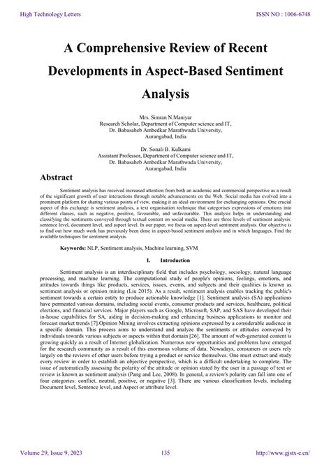pdf a comprehensive review of recent developments in aspect based sentiment analysis