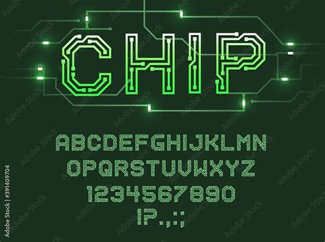 Font Of Printed Circuit Board Vector Computer And Digital Data Technologies Alphabet Letters