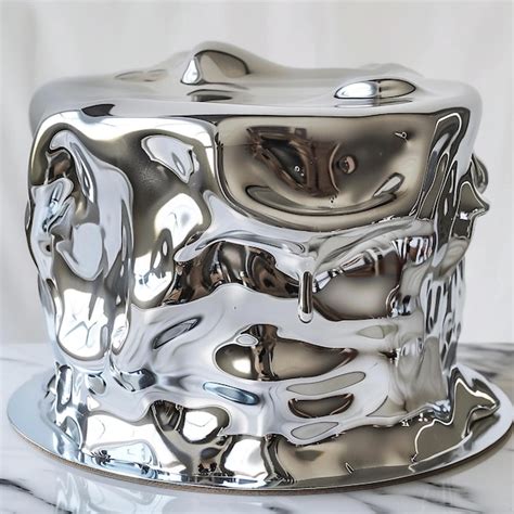 Premium Photo Silver Metal Cake On White Table