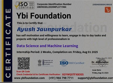 Datascience Machinelearning Internship Ybifoundation Learningjourney Python Ai