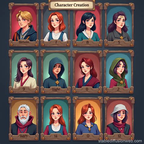 Fantasy RPG Character Creation Screen Stable Diffusion Online