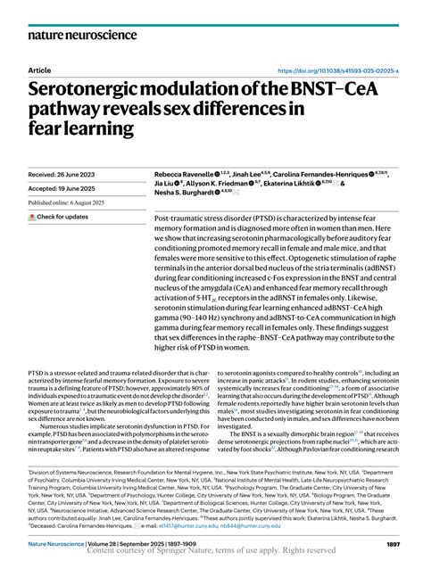 Serotonergic Modulation Of The Bnstcea Pathway Reveals Sex Differences