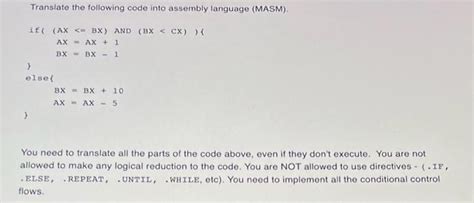 Solved Translate The Following Code Into Assembly Language