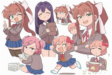 Monika Yuri Natsuki And Sayori Doki Doki Literature Club Drawn By Memosan Danbooru