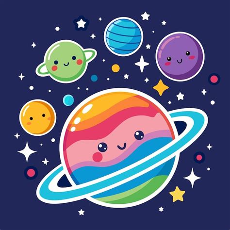 Colorful Planet Stickers Premium Ai Generated Vector