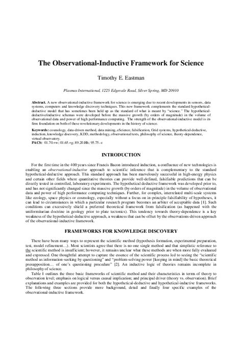 Pdf The Observational Inductive Framework For Science
