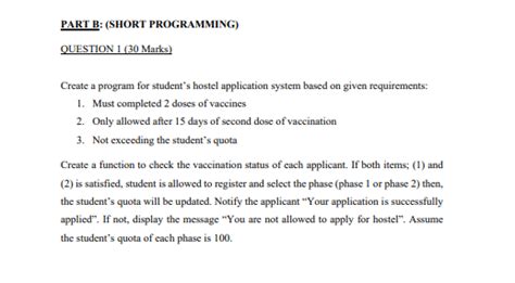 Solved Part B Short Programming Question 1 30 Marks