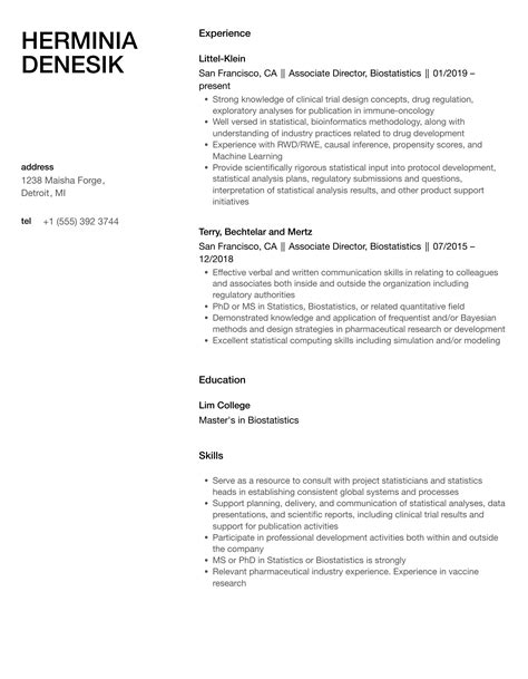 Associate Director Biostatistics Resume Samples Velvet Jobs