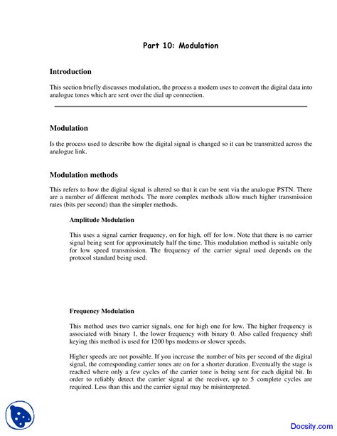 Modulation Modulation Methods Telecommunications Lecture Notes Study Notes