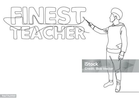 가장 훌륭한 교사 단어를 가리키는 남자의 연속 한 줄 얇은 선 그림 벡터 개념입니다 윤곽 그리기 창의적인 아이디어 가리키기에 대한 스톡 벡터 아트 및 기타 이미지 Istock