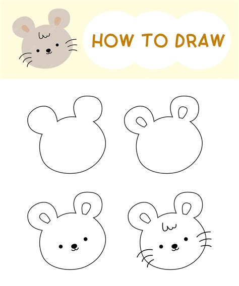 Как нарисовать рисунок с лицом крысы шаг за шагом для обучения детей Премиум векторы