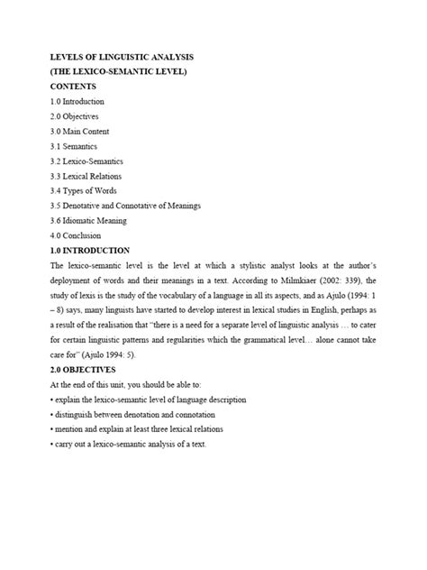 Lexico Semantic Levels Pdf Linguistics Idiom