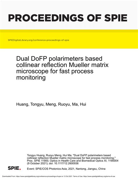 Pdf Dual Dofp Polarimeters Based Collinear Reflection Mueller Matrix Microscope For Fast