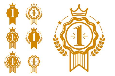 1위 벡터 배지 어워드 세트 그래픽 디자인 기하학적 단순 엠블럼 스티커 넘버 원 컬렉션 비즈니스 성공 및 승리 테마 라벨 클래식 스타일 아이콘 Championship에 대한