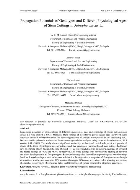 Pdf Propagation Potentials Of Genotypes And Different Physiological Ages Of Stem Cuttings In