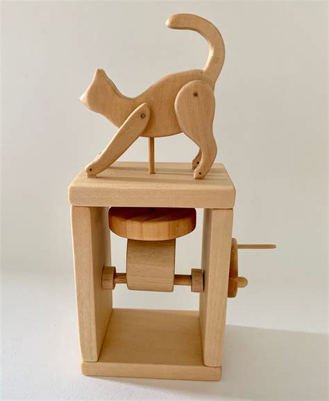 Stretching Cat Automata Wooden Hand Crank Motion Etsy Wooden Hand