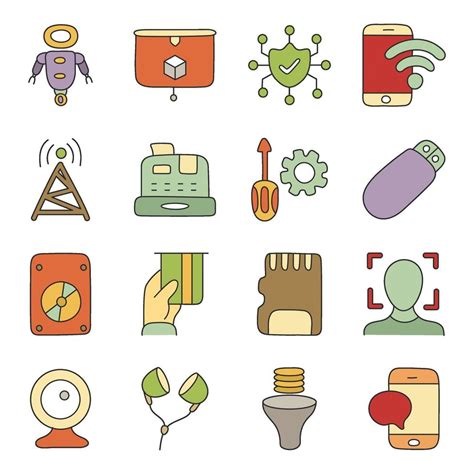 Set Of Techno Flat Icons Vector Art At Vecteezy