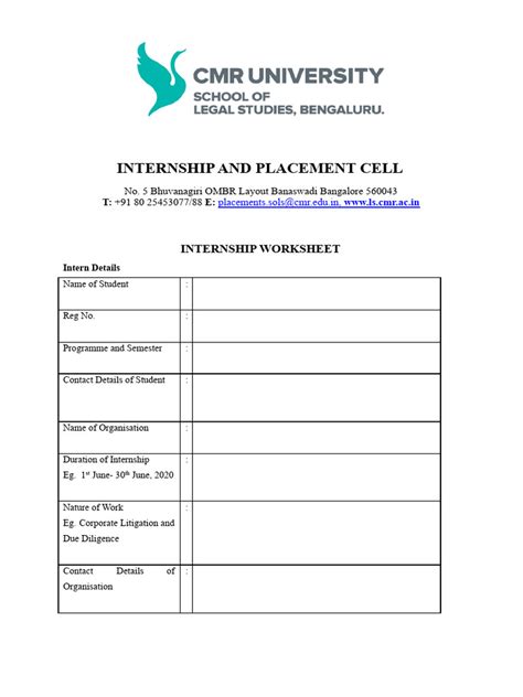 Internship And Placement Cell Daily Worksheet Pdf Learning Programs