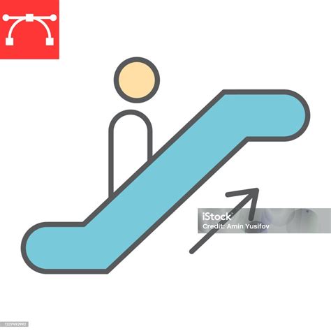 에스컬레이터 업 컬러 라인 아이콘 정보 및 공항 에스컬레이터 벡터 아이콘에 남자 벡터 그래픽 편집 스트로크 채워진 윤곽선 기호