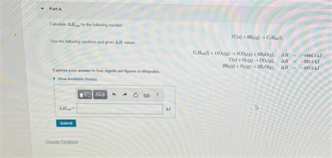 solved part a calculate ah for the following reaction