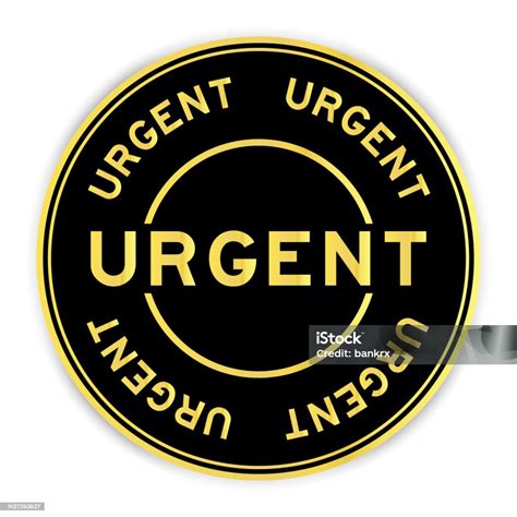 검은 색과 금색의 둥근 스티커와 흰색 배경에 긴급한 단어가 있습니다 가능한에 대한 스톡 벡터 아트 및 기타 이미지 가능한