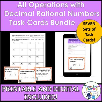 Add Subtract Multiply And Divide Decimal Rational Numbers Task Cards Bundle