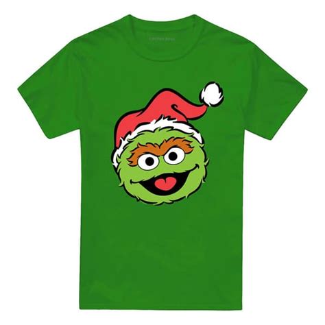 Sesame Street Unisex Adult Oscar The Grouch Santa Hat Christmas T Shirt