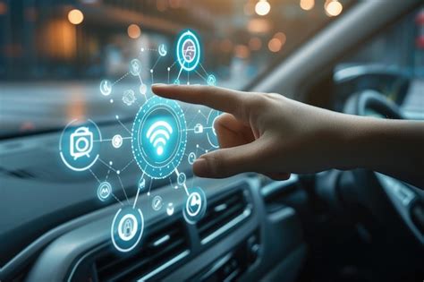 Premium Photo Smart Car With IoT Technology And Interactive Console Icons