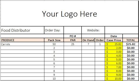 Excel Template Restaurant Food Order Guide Etsy