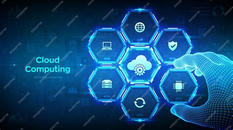 Premium Vector Cloud Computing Service Cloud Storage Connection Hitech Concept Wireframe Hand