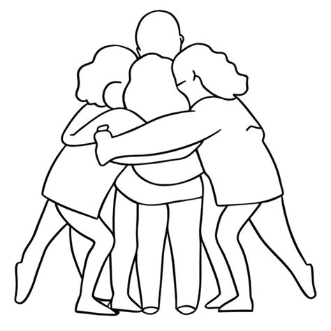 Row Of People Hugging Vector Illustration Line Art Premium Ai