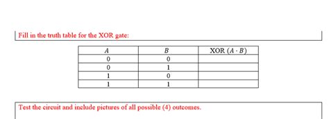 Solved Fill In The Truth Table For The XOR Gate Test The Chegg