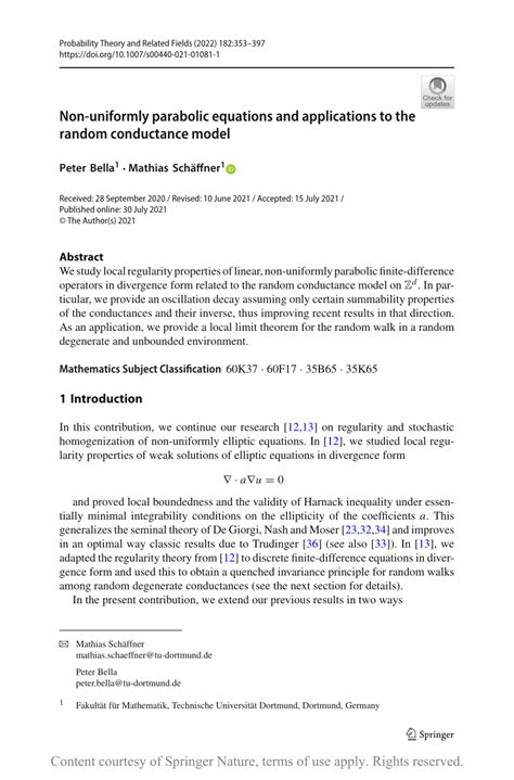 Pdf Non Uniformly Parabolic Equations And Applications To The Random
