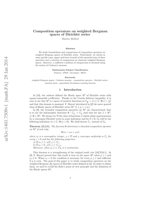 Pdf Composition Operators On Bohr Bergman Spaces Of Dirichlet Series