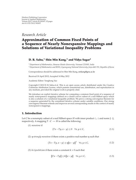 Pdf Approximation Of Common Fixed Points Of A Sequence Of Nearly Nonexpansive Mappings And