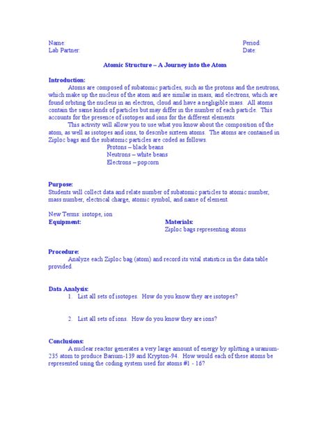 Atomic Structure Lab 3 Pdf Isotope Atoms