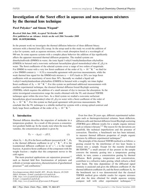 Pdf Investigation Of The Soret Effect In Aqueous And Non Aqueous